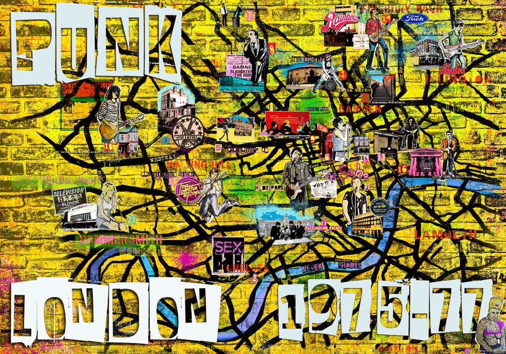 Punk Rock London A2 size Poster with illustrated key - Yellow – Cadiz Merch